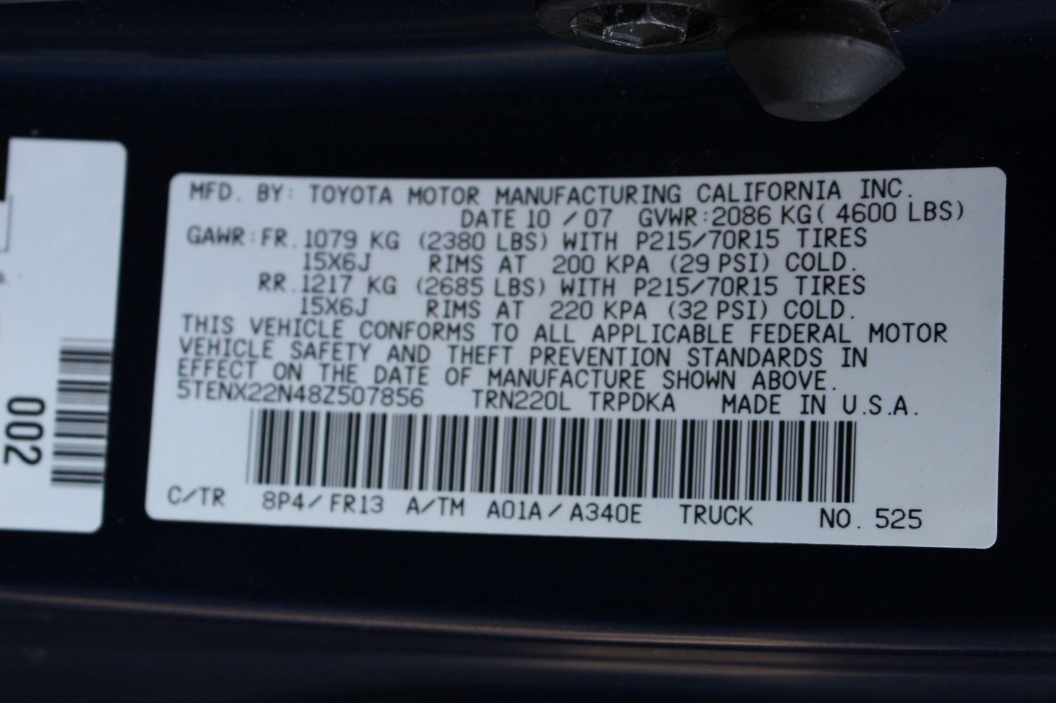 Toyota Corolla Color Codes